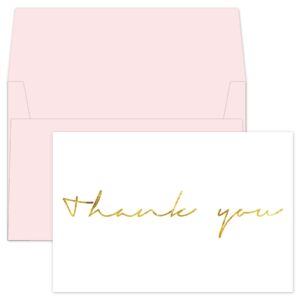 gooji 4x6 gold foil thank you cards with matching peel-and-seal pink envelopes (20-pack)