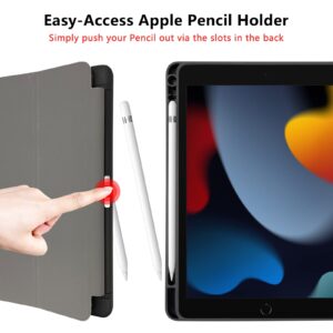 TopPerfekt Hybrid Slim Case for iPad 9th / 8th / 7th Generation (2021/2020 / 2019) 10.2 Inch - [Built-in Pencil Holder] Shockproof Cover with Clear Transparent Back Shell, Auto Sleep Wake Leopard