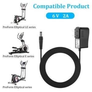 9.8ft Extra Long Power Supply Adapter for ProForm Elliptical，Power Cord for Smart Strider 480 490 500 600 LE, 390 395 475 510 E, 510 EX, 400 700 for Exercise Bike，6V 2A Replacement Charger Adapter