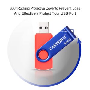 VASTDIGI 8GB USB Flash Drives 5 Pack USB 2.0 Flash Drive Swivel Memory Stick Thumb Drives with LED Light for Data Storage and Backup