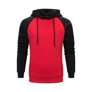 maiyifu-gj men's fleece color block pullover hoodies slim fit drawstring hooded sweatshirt casual long sleeve gym hoodie (red,small)