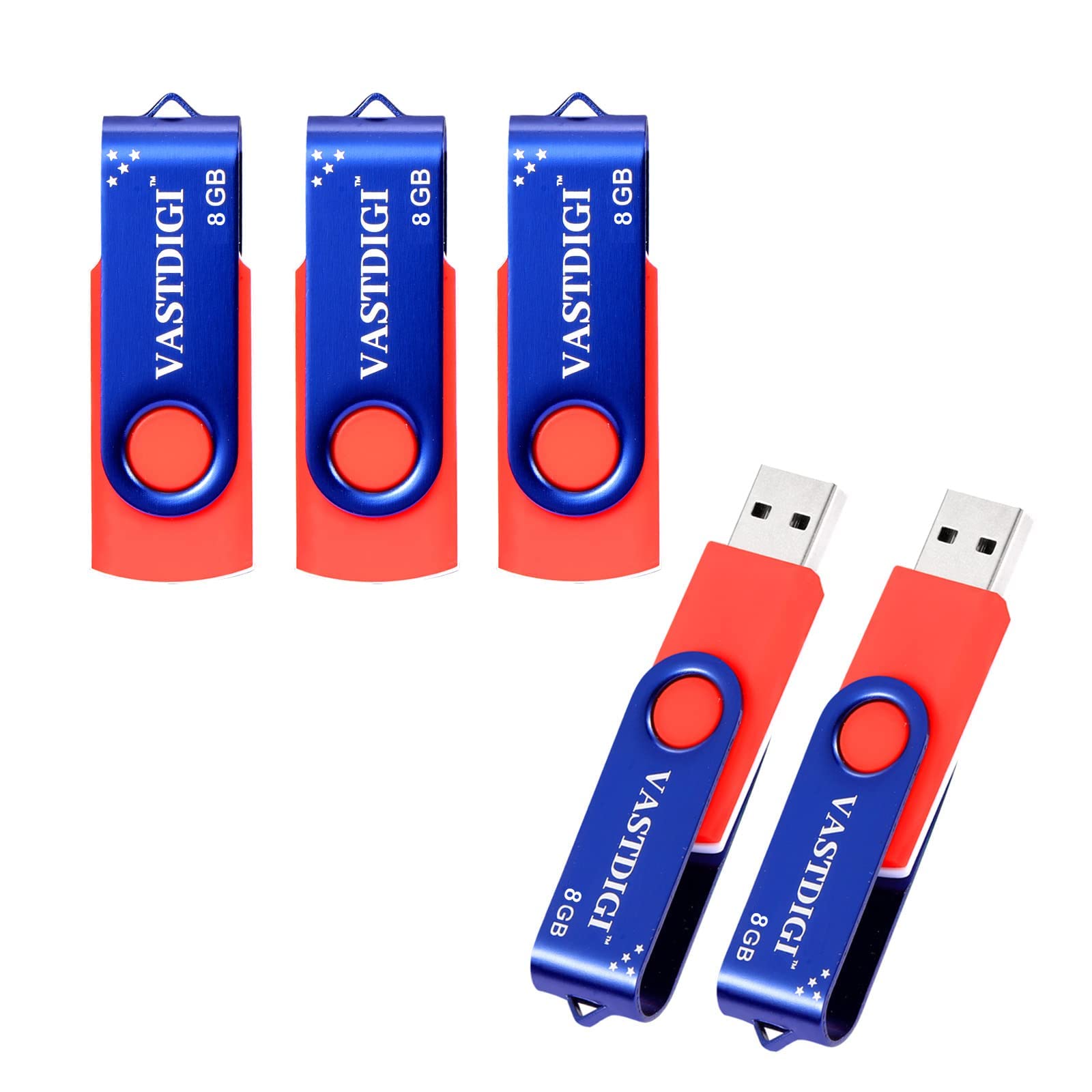 VASTDIGI 8GB USB Flash Drives 5 Pack USB 2.0 Flash Drive Swivel Memory Stick Thumb Drives with LED Light for Data Storage and Backup