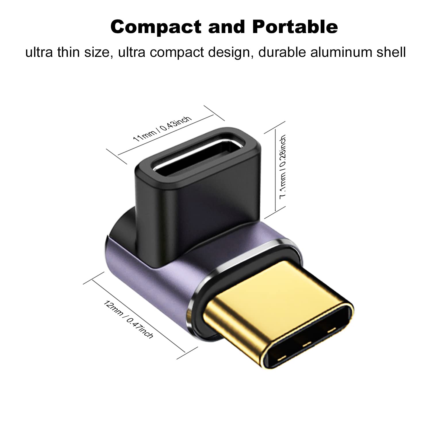 AreMe 90 Degree USB-C Male to USB-C Female Adapter (2 Pack), Type-C Up and Down Right Angle 40Gbps PD 100W Fast Charging Connector for Steam Deck, Switch, Laptop, MacBook Pro/Air, Tablet and Phone