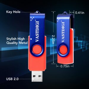 VASTDIGI 16GB USB Flash Drives 5 Pack USB 2.0 Flash Drive Swivel Memory Stick Thumb Drives with LED Light for Data Storage and Backup