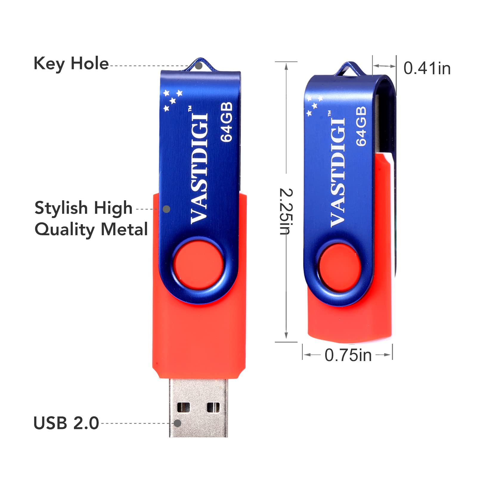 VASTDIGI 8GB USB Flash Drives 5 Pack USB 2.0 Flash Drive Swivel Memory Stick Thumb Drives with LED Light for Data Storage and Backup