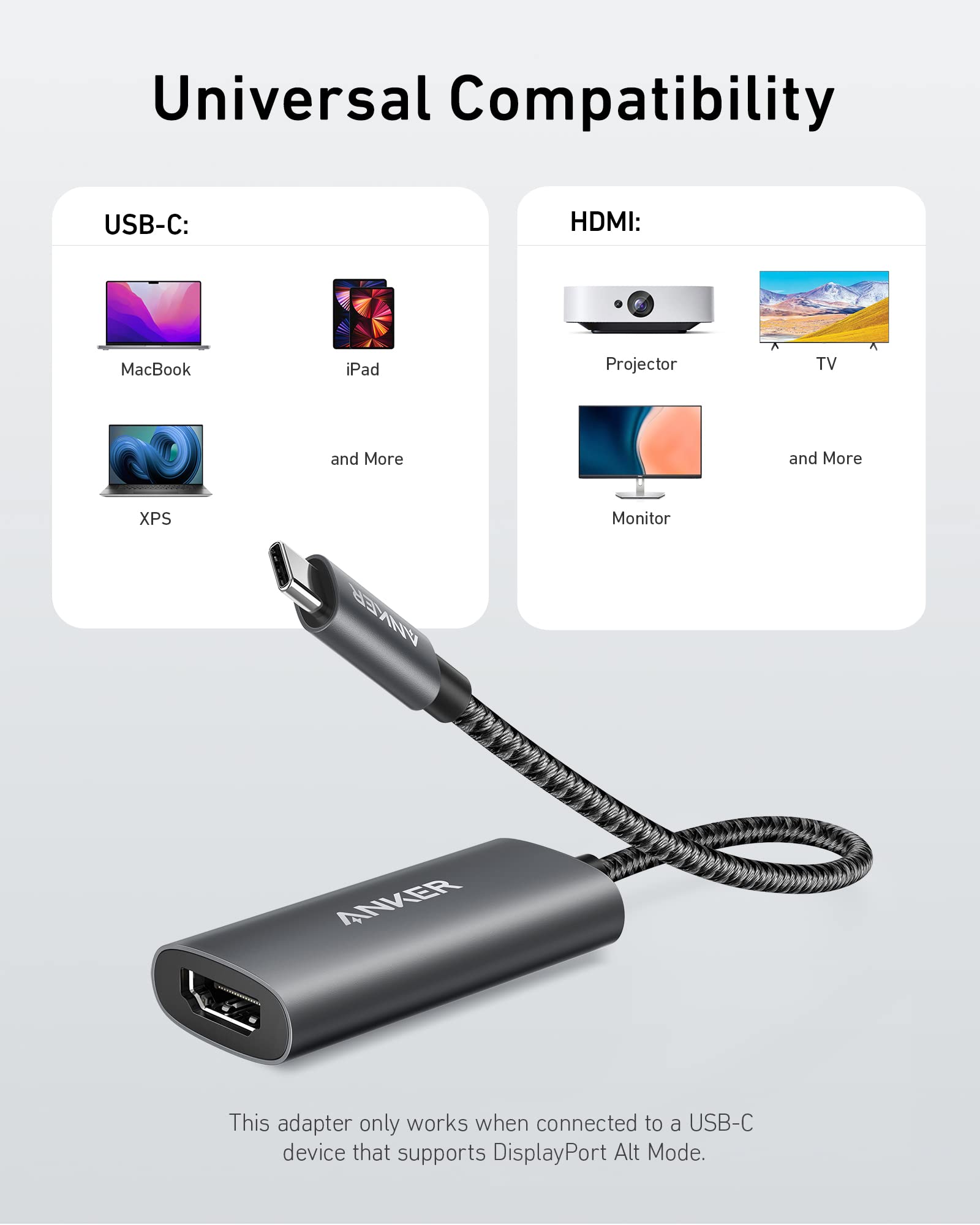 Anker USB-C to HDMI Adapter - 8K@60Hz or 4K@144Hz, for MacBook, iPad Pro, Pixelbook, XPS, and More