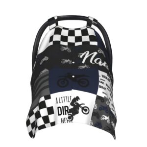 personalized dirt bike black baby car seat canopy for babies with name, custom motocross car seat covers for boys, opening minky nursing breastfeeding cover infant carseat canopies for newborn