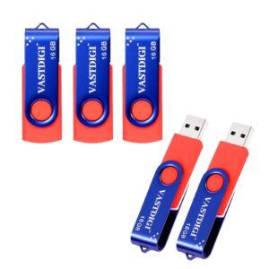 vastdigi 16gb usb flash drives 5 pack usb 2.0 flash drive swivel memory stick thumb drives with led light for data storage and backup