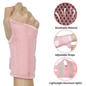 HYCOPROT Wrist Brace Night Wrist Sleep Support Splint Compression Sleeve Adjustable Straps for Wrist Pain Relief, Carpal Tunnel, Arthritis, Tendonitis, Fitness (Pink, S/M-Right Hand (Pack of 1))