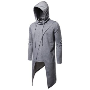 Maiyifu-GJ Men's Irregular Hem Slim Fit Hoodie Hip Hop Hoodies Cape Cloak Jacket Lightweight Mid-Length Hooded Pullover (Light Grey,Large)