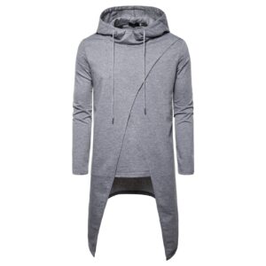 maiyifu-gj men's irregular hem slim fit hoodie hip hop hoodies cape cloak jacket lightweight mid-length hooded pullover (light grey,large)