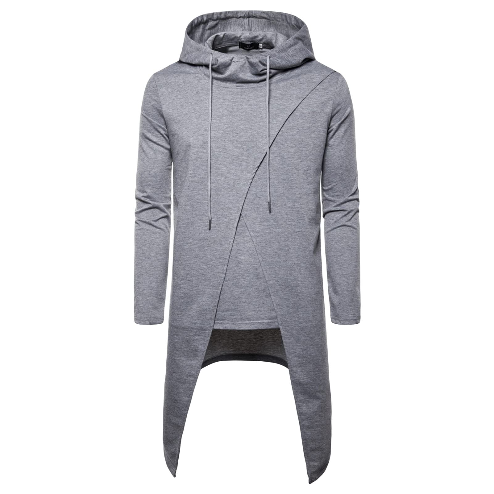 Maiyifu-GJ Men's Irregular Hem Slim Fit Hoodie Hip Hop Hoodies Cape Cloak Jacket Lightweight Mid-Length Hooded Pullover (Light Grey,Large)