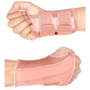 hycoprot wrist brace night wrist sleep support splint compression sleeve adjustable straps for wrist pain relief, carpal tunnel, arthritis, tendonitis, fitness (pink, s/m-right hand (pack of 1))