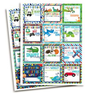 Happy Birthday Gift Tag Stickers for Boys, Set of 24 2.5 X 2.5 Mixed Square Birthday Gift Labels by Amanda Creation