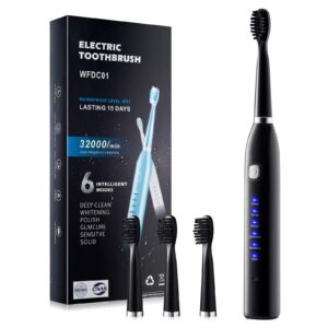 tethby electric toothbrush with 4 toothbrush heads,sonic rechargeable toothbrushes 6 optional modes,ipx7 whitening electric tooth brushes 4 hours charge for 30 days,tooth brushes 2-minute