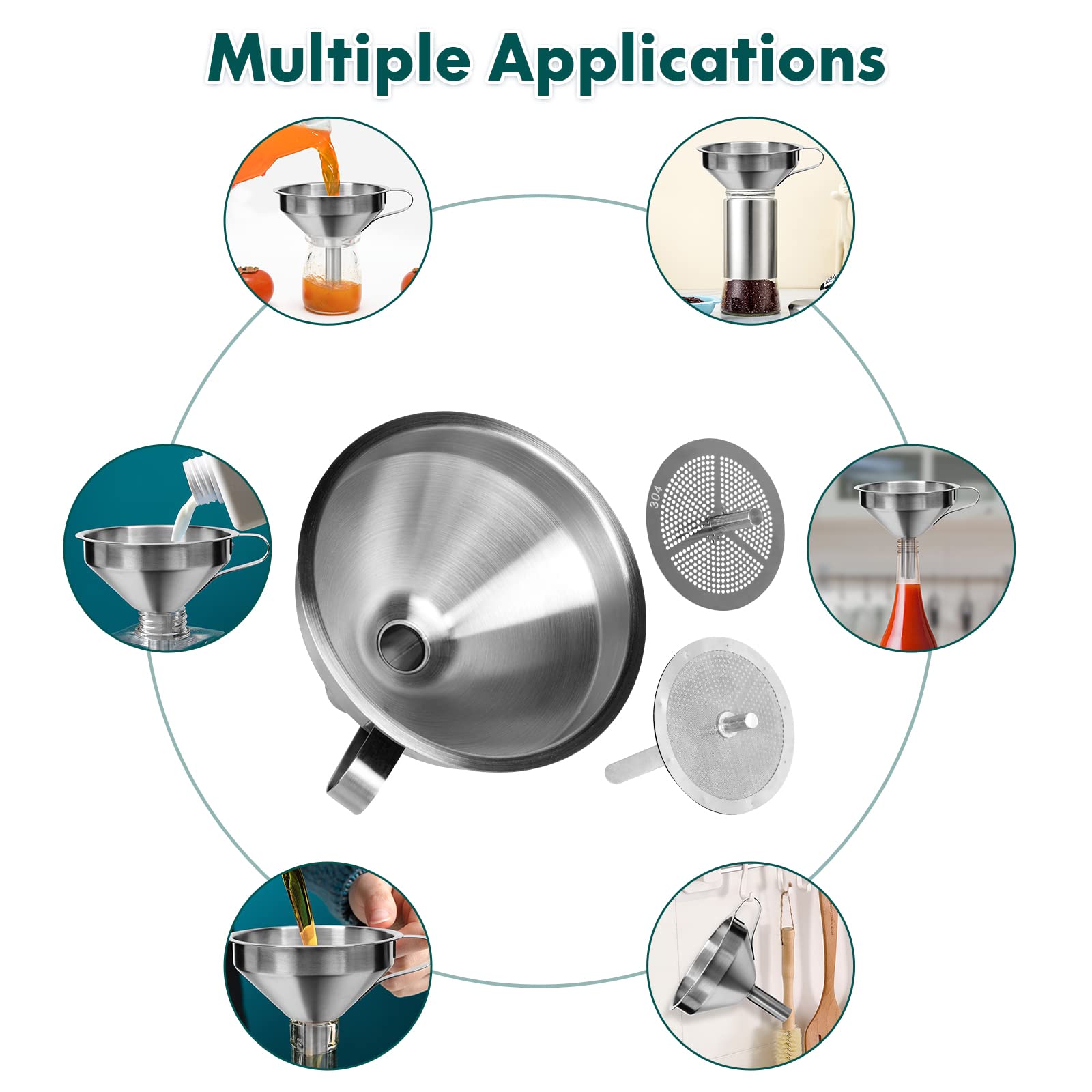 3D-Printer Resin Stainless-Steel Funnel Filter – with Detachable Resin Strainer, for Recycling or transferring uncured 3D-Printing Liquid，DOUMII