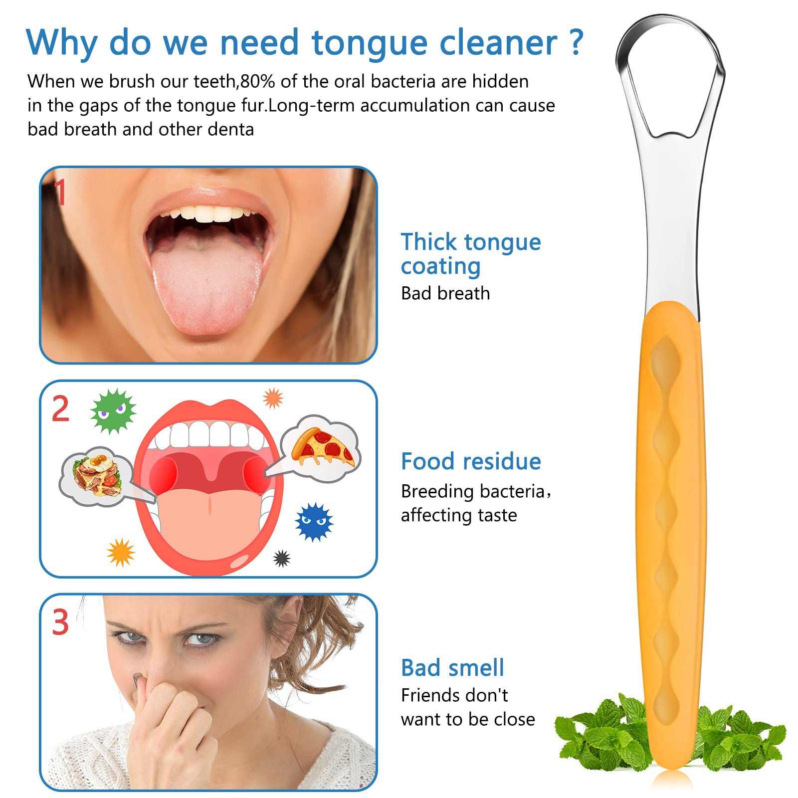 4 Pcs Tongue Scraper Cleaner Adults and Kids Stainless Steel Tongue Brush Metal Tongue Scraper Reduce Bad Breath with Travel Cases for Men Women Oral Mouth, Orange, Black, Green and Blue