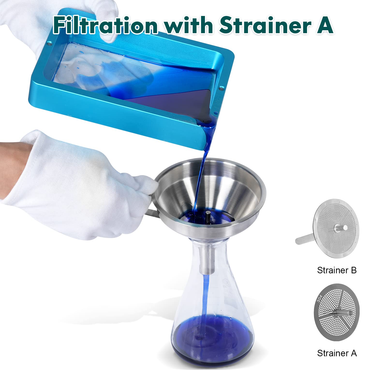 3D-Printer Resin Stainless-Steel Funnel Filter – with Detachable Resin Strainer, for Recycling or transferring uncured 3D-Printing Liquid，DOUMII