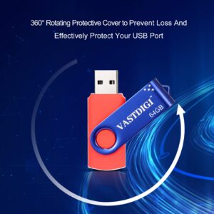 VASTDIGI 64GB USB Flash Drives 5 Pack USB 2.0 Flash Drive Swivel Memory Stick Thumb Drives with LED Light for Data Storage and Backup