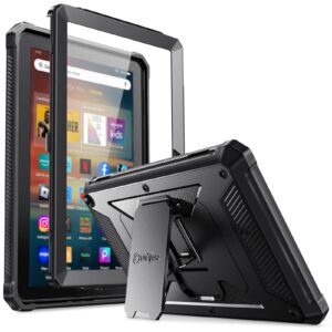 fintie case for amazon fire hd 8 & fire hd 8 plus tablet (12th generation, 2024/2022 release) -[tuatara] rugged unibody hybrid bumper shockproof kickstand cover with built-in screen protector, black