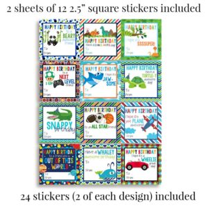 Happy Birthday Gift Tag Stickers for Boys, Set of 24 2.5 X 2.5 Mixed Square Birthday Gift Labels by Amanda Creation