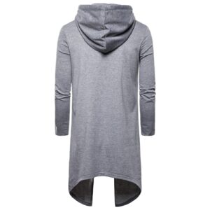 Maiyifu-GJ Men's Irregular Hem Slim Fit Hoodie Hip Hop Hoodies Cape Cloak Jacket Lightweight Mid-Length Hooded Pullover (Light Grey,Large)