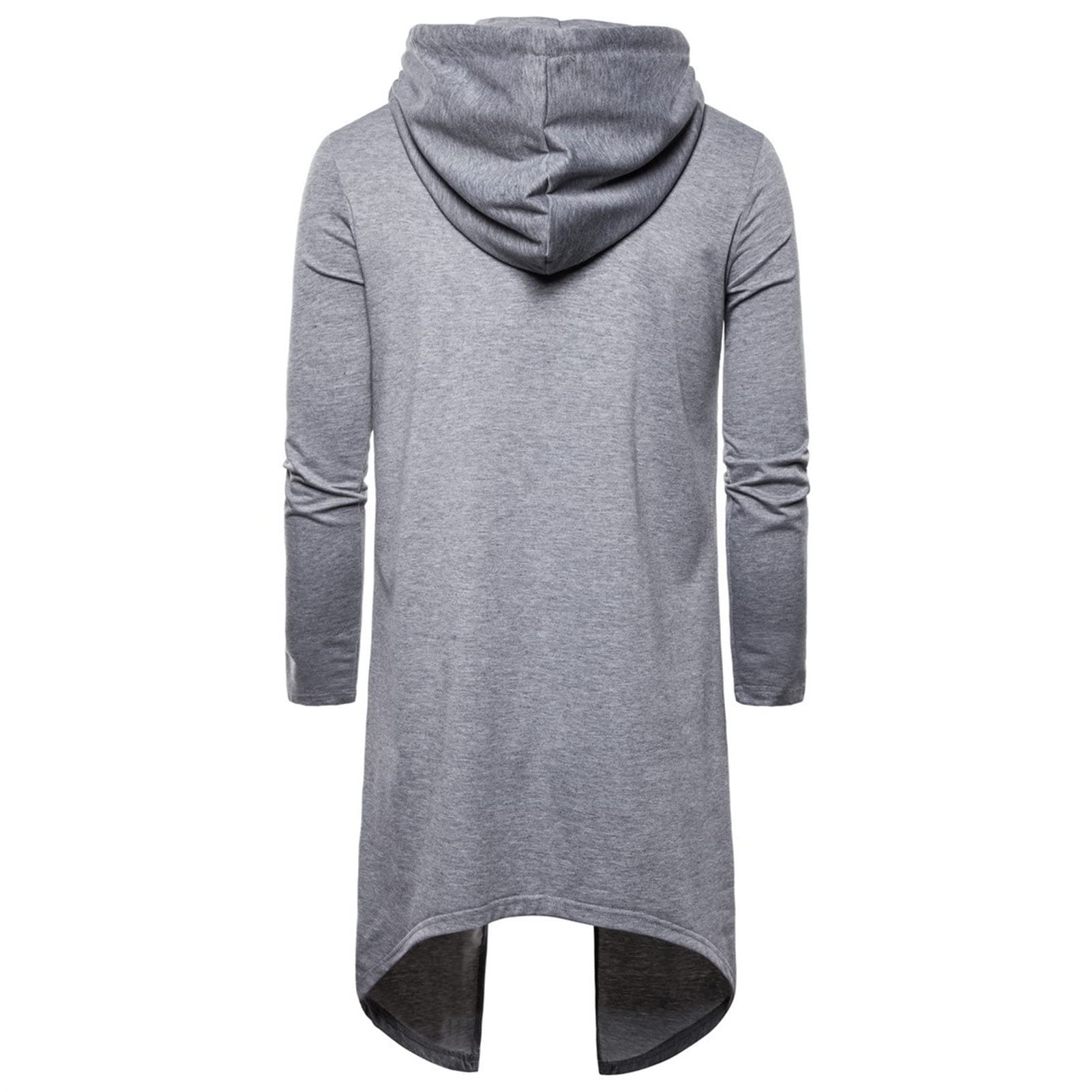 Maiyifu-GJ Men's Irregular Hem Slim Fit Hoodie Hip Hop Hoodies Cape Cloak Jacket Lightweight Mid-Length Hooded Pullover (Light Grey,Large)