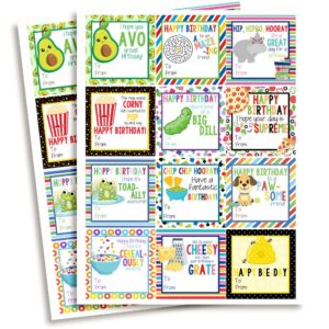 Happy Birthday Food & Animal Themed Gift Tag Stickers, Set of 24 2.5 X 2.5 Mixed Square Birthday Gift Labels by Amanda Creation