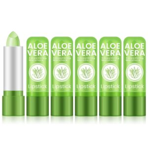 ownest 5 packs aloe vera lipstick, long lasting nutritious soothing lip balm, lips moisturizing magic temperature color change lipstick, lip care