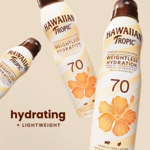 Hawaiian Tropic Weightless Hydration Clear Spray Sunscreen SPF 70, 6oz | Hawaiian Tropic Sunscreen SPF 70, Sunblock, Oxybenzone Free Sunscreen, Spray On Sunscreen, Body Sunscreen Spray, 6oz