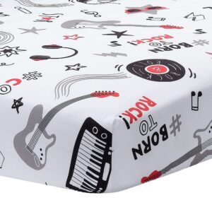 lambs & ivy rock star musical instruments 100% cotton fitted crib sheet - white