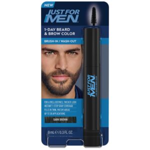 just for men 1-day beard & brow color, temporary color for beard and eyebrows, for a fuller, well-defined look, up to 30 applications, dark brown