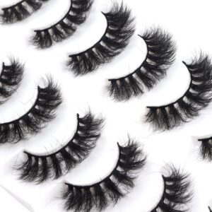 wleec beauty fluffy mink lashes 16mm, 3d fake eyelashes thick, dramatic eye lashes pack (7 pairs, black, fm36)