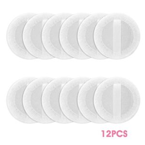 Sibba Loose Powder Puff 12 Pieces Round Velour Face Makeup Compact Body Container Setting Pressed Blending Foundation Cream Make Up Ribbon Strap Sponge Cushion Applicator (White)