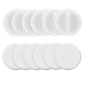 sibba loose powder puff 12 pieces round velour face makeup compact body container setting pressed blending foundation cream make up ribbon strap sponge cushion applicator (white)