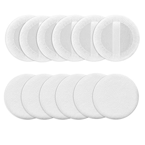 Sibba Loose Powder Puff 12 Pieces Round Velour Face Makeup Compact Body Container Setting Pressed Blending Foundation Cream Make Up Ribbon Strap Sponge Cushion Applicator (White)