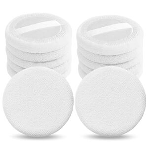 Sibba Loose Powder Puff 12 Pieces Round Velour Face Makeup Compact Body Container Setting Pressed Blending Foundation Cream Make Up Ribbon Strap Sponge Cushion Applicator (White)