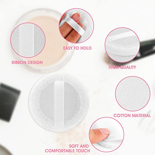 Sibba Loose Powder Puff 12 Pieces Round Velour Face Makeup Compact Body Container Setting Pressed Blending Foundation Cream Make Up Ribbon Strap Sponge Cushion Applicator (White)