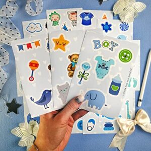 BulbaCraft 100Pcs Boy Stickers for Shower, Newborn Stickers, Window Stickers, Scrapbook Boy Stickers, Shower Favors for Boys, Elephant Stickers