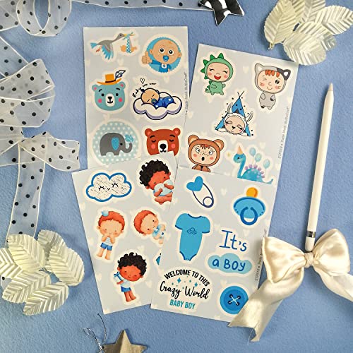 BulbaCraft 100Pcs Boy Stickers for Shower, Newborn Stickers, Window Stickers, Scrapbook Boy Stickers, Shower Favors for Boys, Elephant Stickers