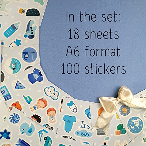 BulbaCraft 100Pcs Boy Stickers for Shower, Newborn Stickers, Window Stickers, Scrapbook Boy Stickers, Shower Favors for Boys, Elephant Stickers