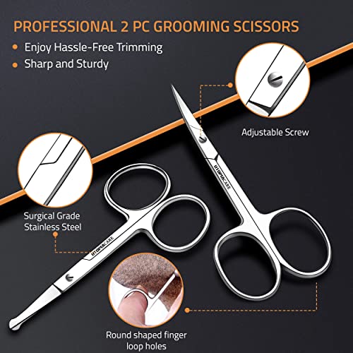 Utopia Care - Curved and Rounded Facial Hair Scissors for Men – 4 Pack - Mustache, Nose Hair & Beard Trimming Scissors, Safety Use for Eyebrows, Eyelashes, and Ear Hair - Professional Stainless Steel