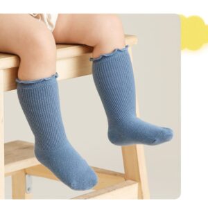 FYLuoke Baby Knee High Stockings Socks Girls Newborn Infants Long Socks Boys Toddlers Ruffled Socks(Knee-High 6 Pairs,1-3T)