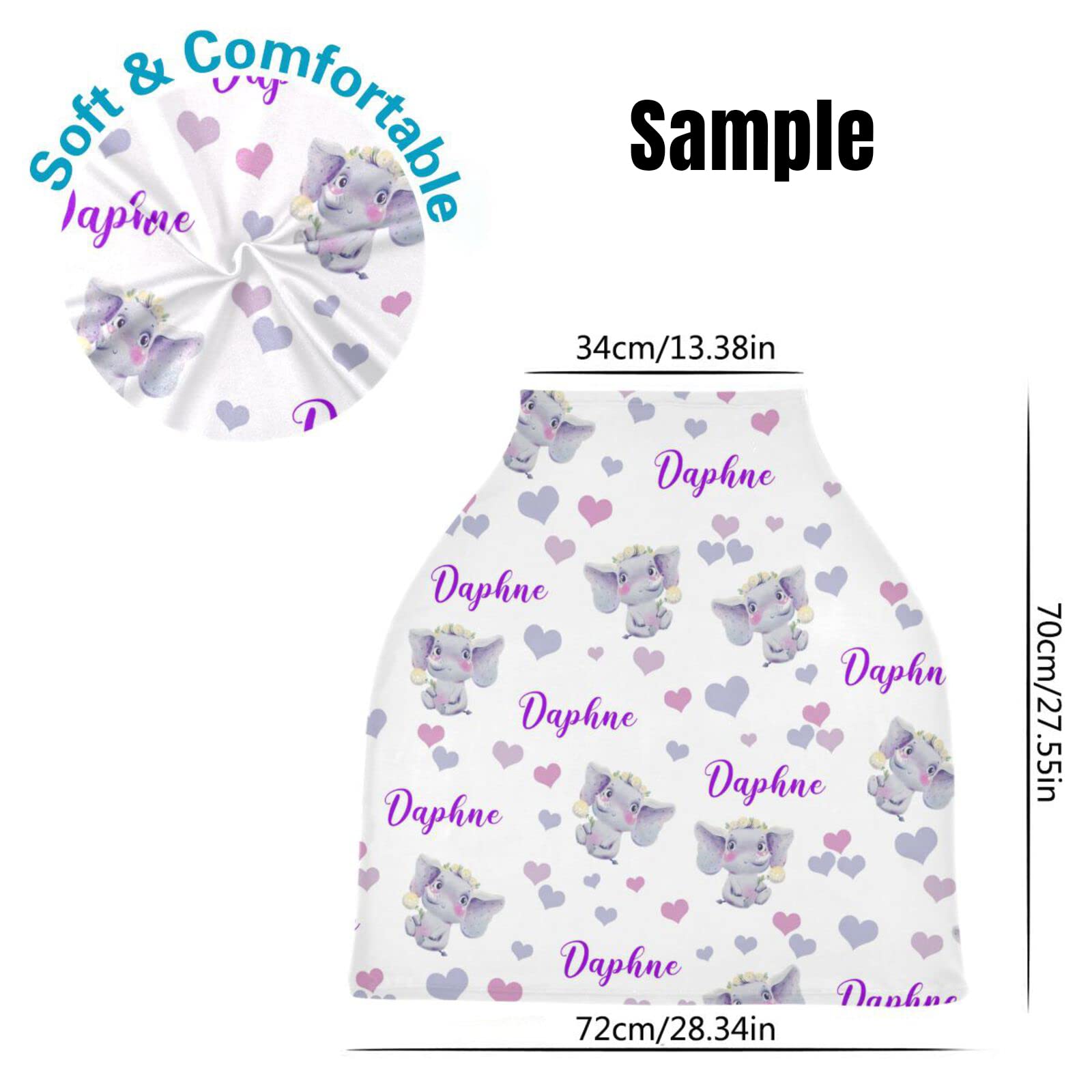 Personalized Elephant Love Heart Baby Car Seat Covers with Name, Custom Nursing Cover Breastfeeding for Babies, Carseat Canopy for Girls, Infant Stroller Cover, Breathable Carseats Cover