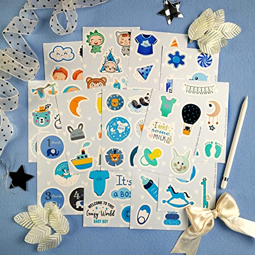 BulbaCraft 100Pcs Boy Stickers for Shower, Newborn Stickers, Window Stickers, Scrapbook Boy Stickers, Shower Favors for Boys, Elephant Stickers