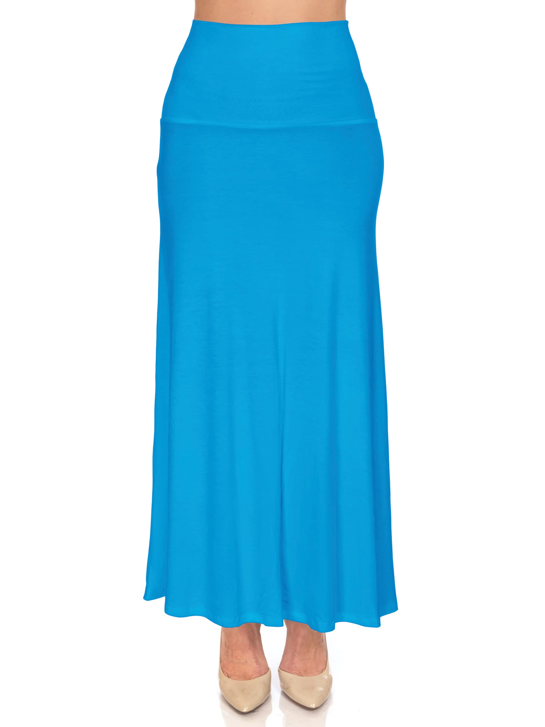 Basic ABC Casual High Waist Floor Length Maxi Skirt, 2X, Baby Blue