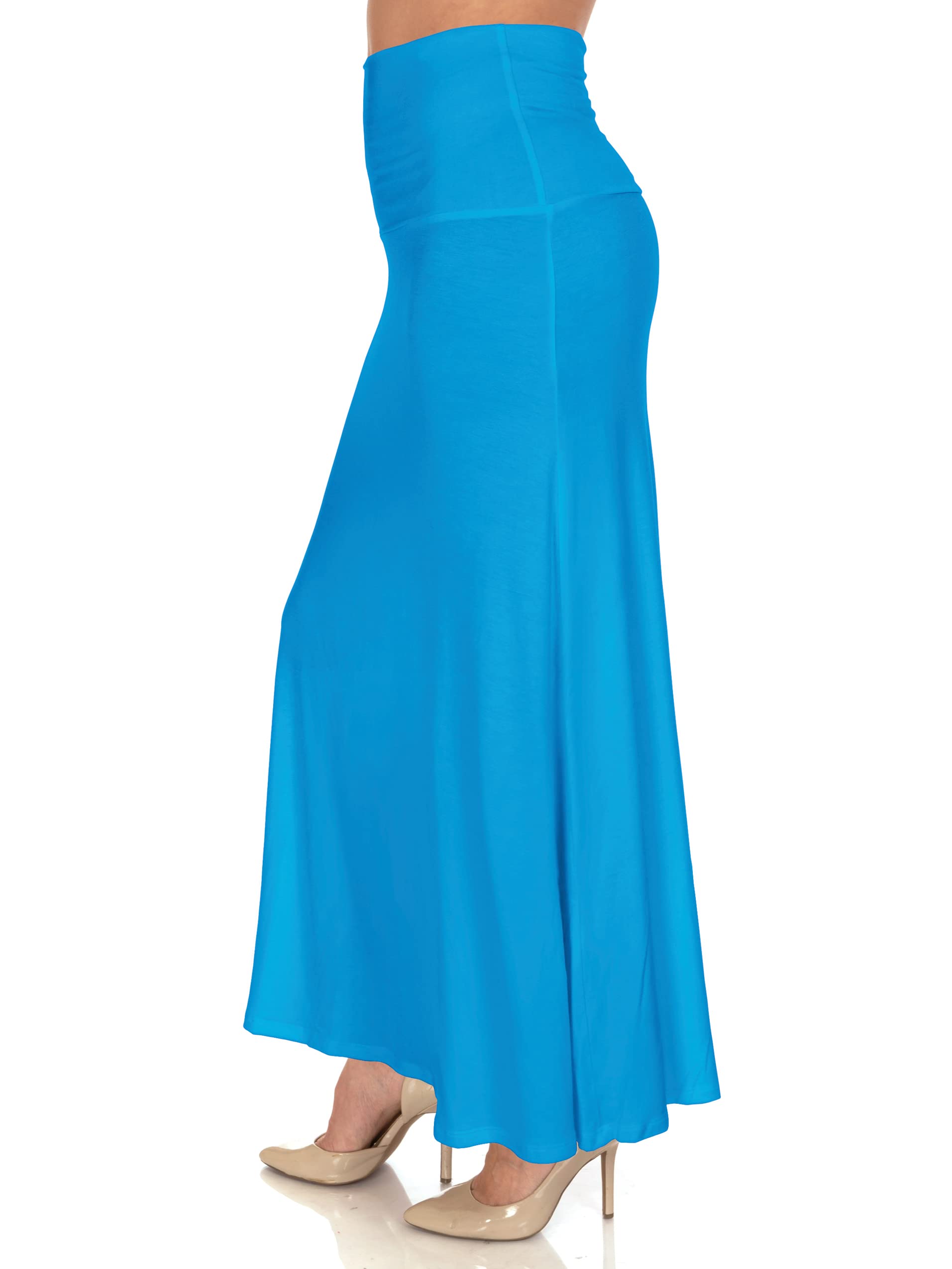 Basic ABC Casual High Waist Floor Length Maxi Skirt, 2X, Baby Blue