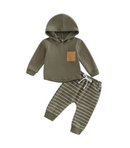 baby boy clothes 3 6 9 12 18 24m 3t pants set hooded patchwork hoodie striped sweatpants fall winter outfit (c-army green, 6-12 months)