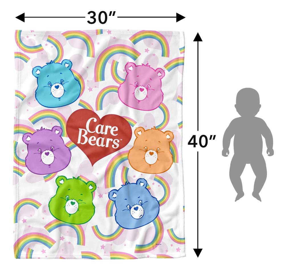 LOGOVISION Care Bears Lightweight Baby Blanket, 30"X40", Bear Heads Unisex for Infants Girls & Boys