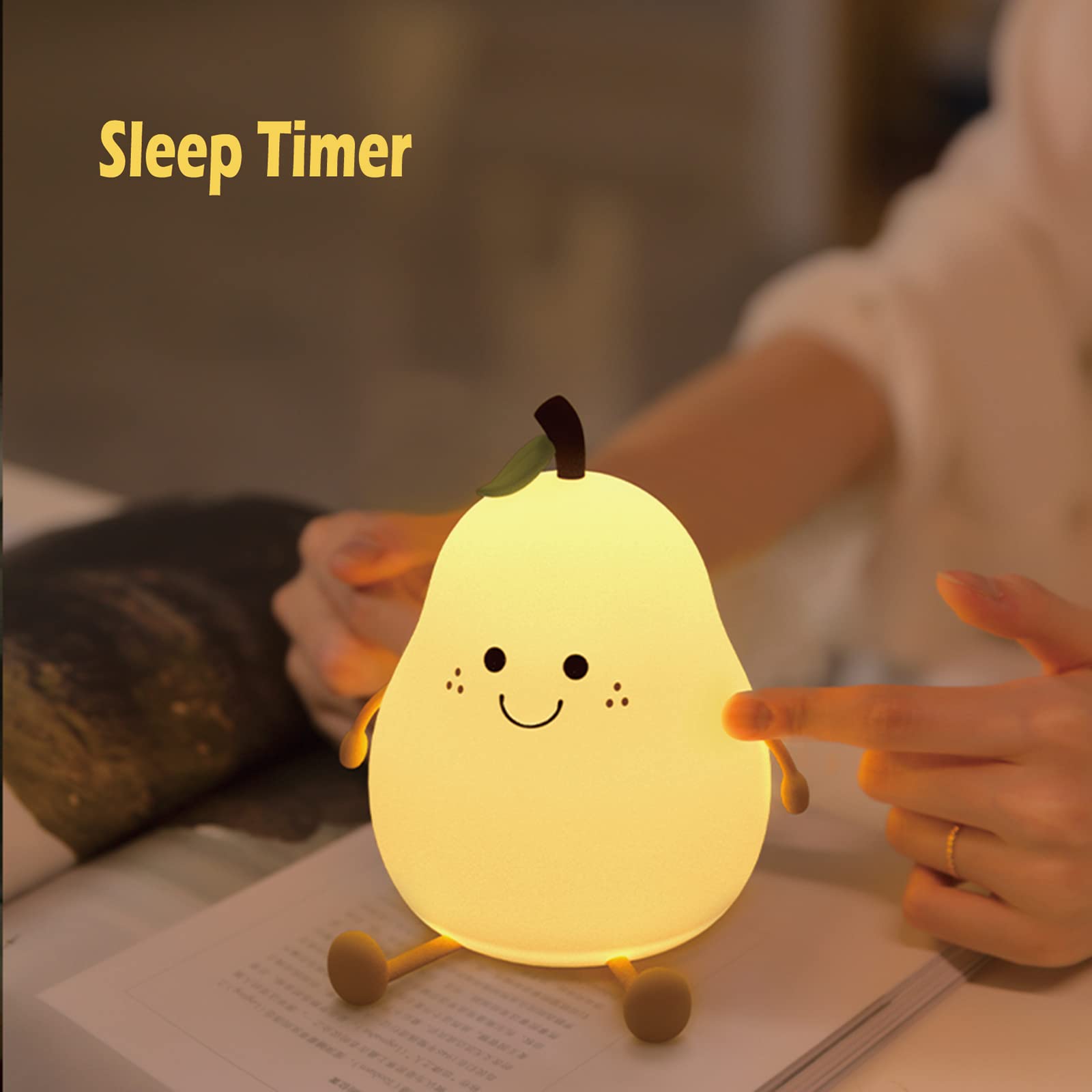 Neioaas Children's Cute Lamp,Cute Night Light, Pear Shaped Night Light, Silicone Bedside Lamp Warm Lamp 7 Color USB Charging Mini Table Lamp, Bedroom Decoration, Children's Gift Valentine's Day Gift